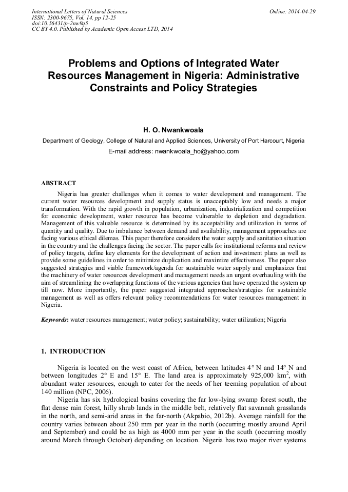 Problems and Options of Integrated Water Resources Management in ...