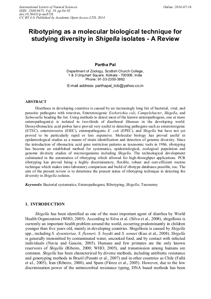Ribotyping as a Molecular Biological Technique for Studying Diversity ...