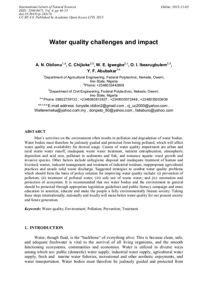 Water Quality Challenges and Impact | AcademicOA.com