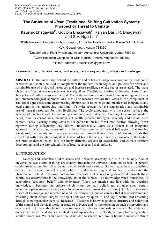 The Structure of Jhum (Traditional Shifting Cultivation System ...