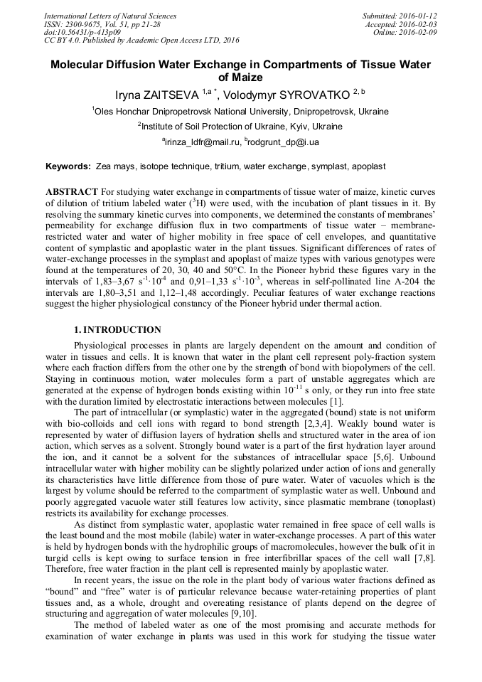 Molecular Diffusion Water Exchange in Compartments of Tissue Water of ...