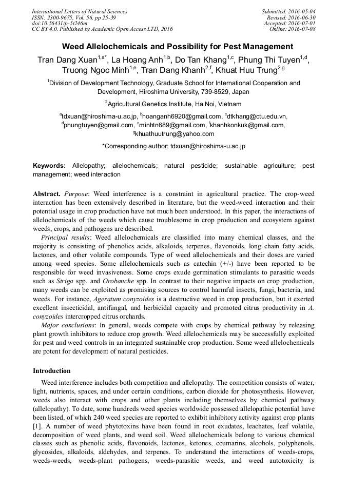 Weed Allelochemicals and Possibility for Pest Management | AcademicOA.com