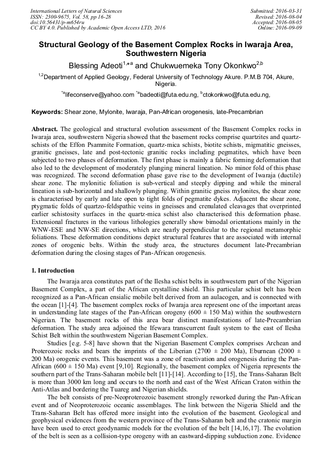 Structural Geology of the Basement Complex Rocks in Iwaraja Area ...