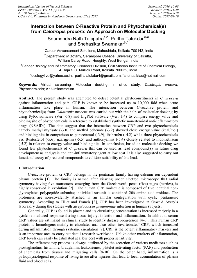 Interaction between C-Reactive Protein and Phytochemical(s) from ...