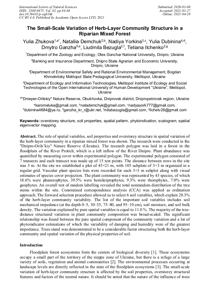 The Small-Scale Variation of Herb-Layer Community Structure in a ...